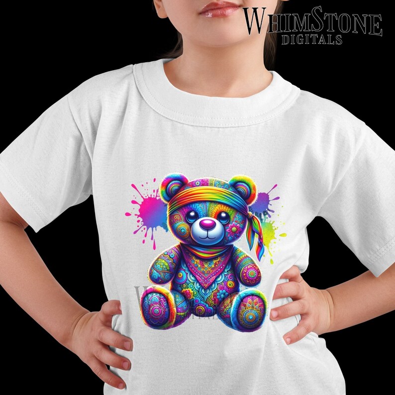 Psychedelic Hippie Teddy Bear PNG Watercolor Teddy Bear DTF Teddy T ...