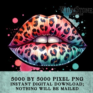 Watercolor Leopard Print Lips PNG, Artistic Lips Dtf, Watercolor ...