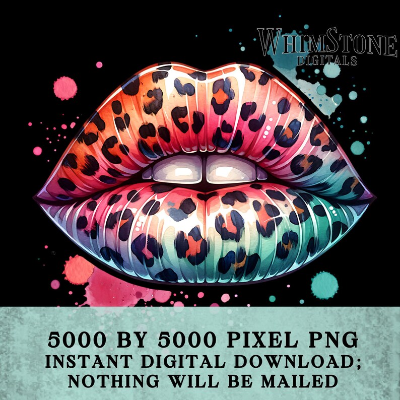 Watercolor Leopard Print Lips PNG, Artistic Lips Dtf, Watercolor ...