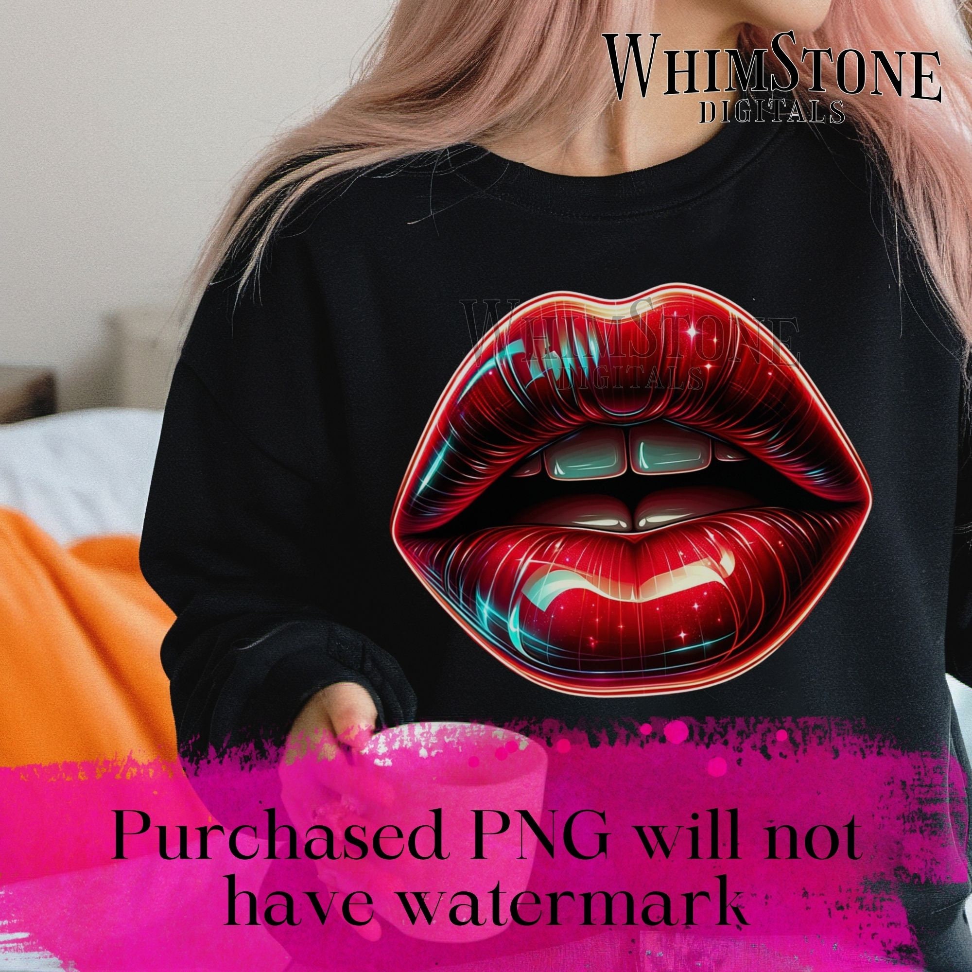 Red Neon Lips PNG, Kiss Lips Dtf Design, Lips Clipart Shimmering Lips ...