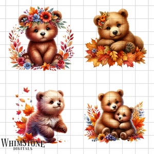 Bears in Autumn Clipart Bundle, Autumn Bear PNG Bundle, Fall Bears Pngs ...