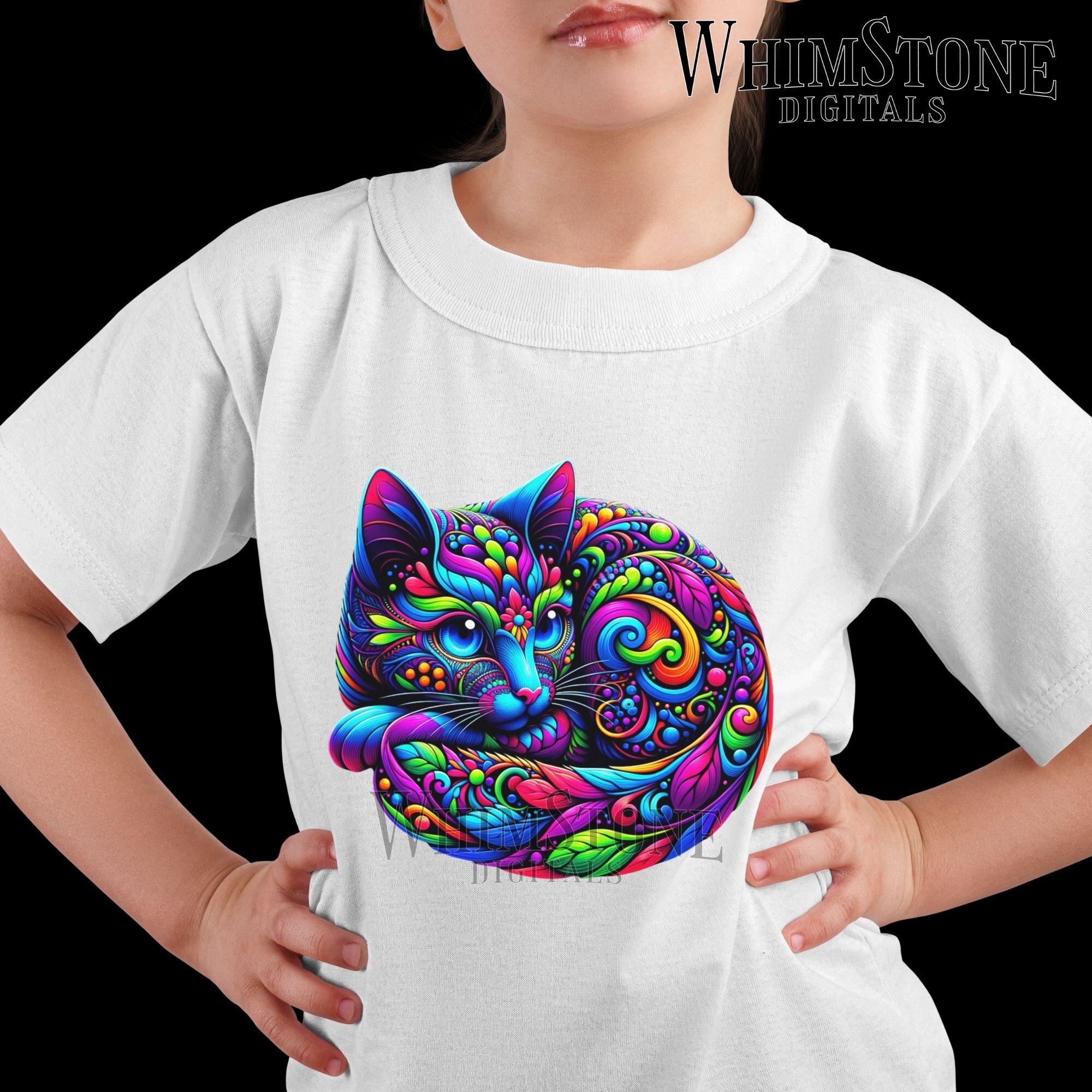 Psychedelic Cat PNG, Cat DTF Design, Kitty T-shirt Graphic, Colorful ...