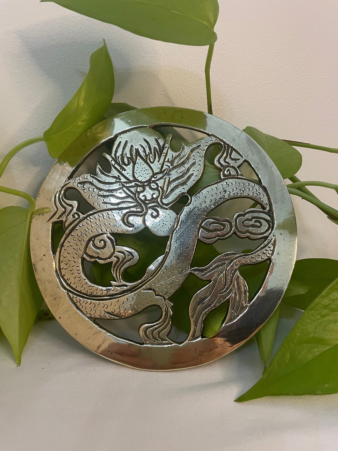 Vintage Brass Chinese Dragon Trivet Tea Pot Stand Home Decor Item Lucky ...