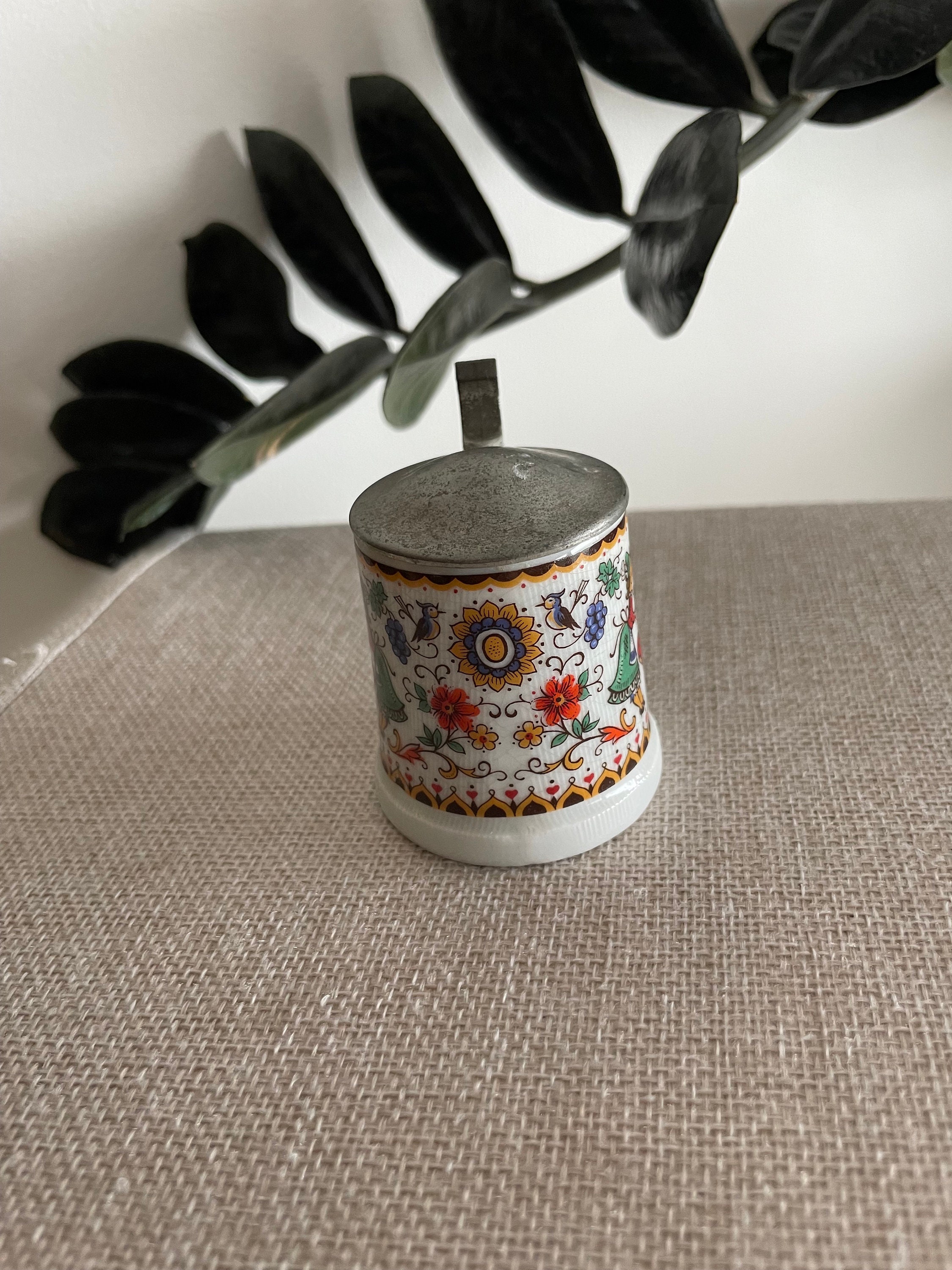 Rein Zinn BMF Miniature Porcelain German Beer Stein, Mid Century Pewter ...