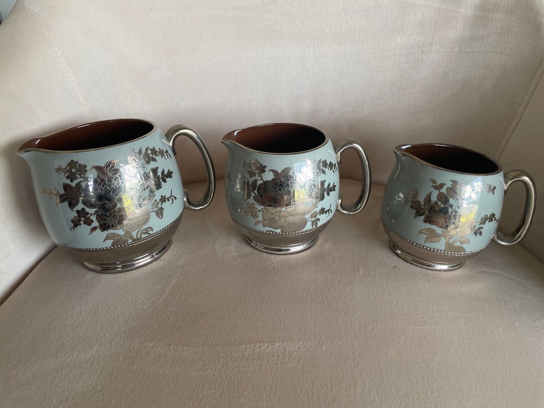 Vintage English Sadler Blue & Silver Platinum Flowers Lusterware Set of ...