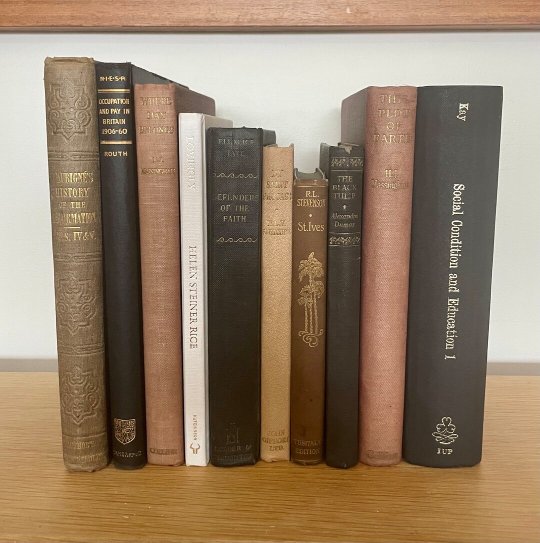 Decorative Display Book Stack Earth Tones & Gold Vintage Home Decor ...