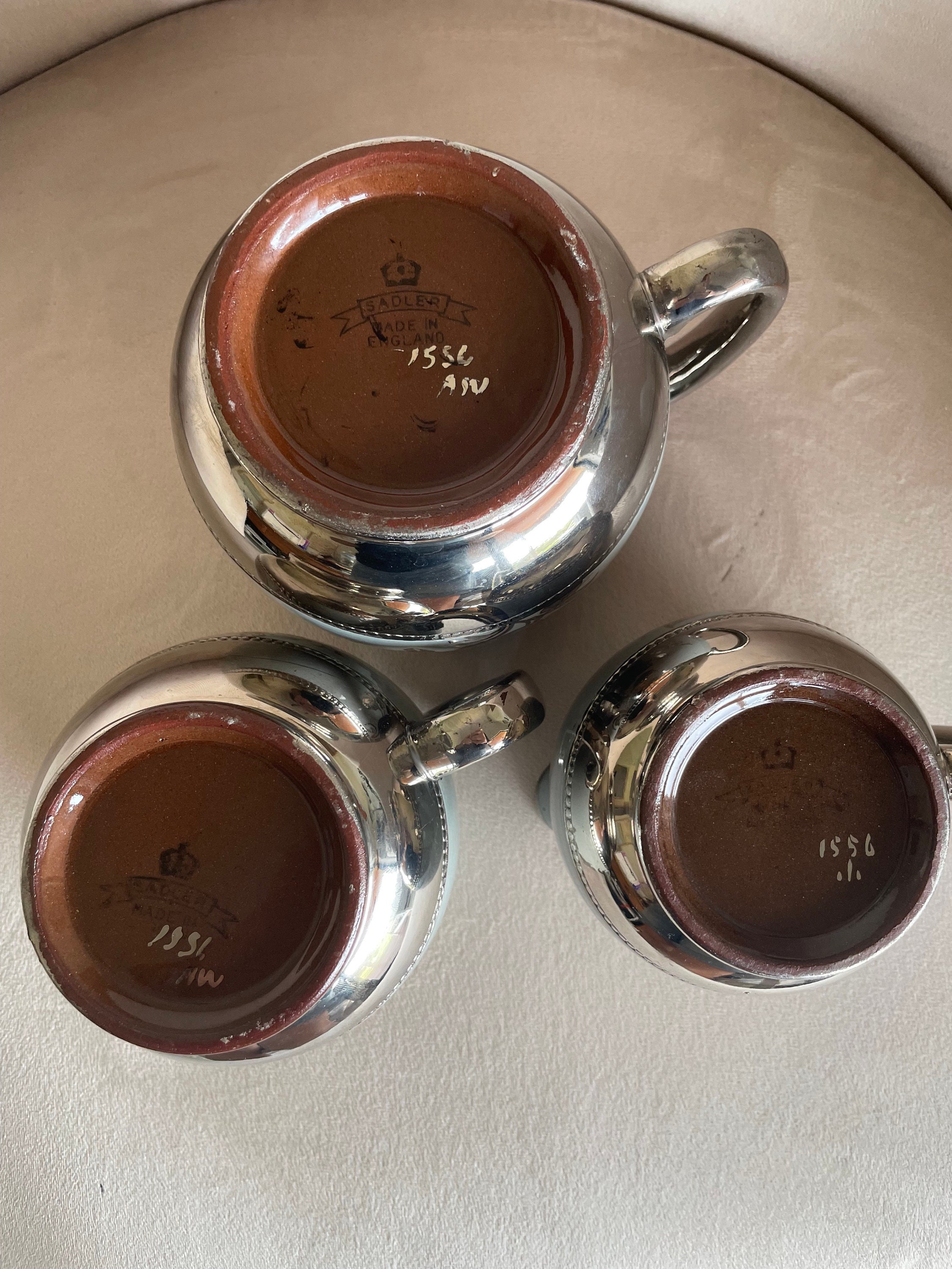 Vintage English Sadler Blue & Silver Platinum Flowers Lusterware Set of ...