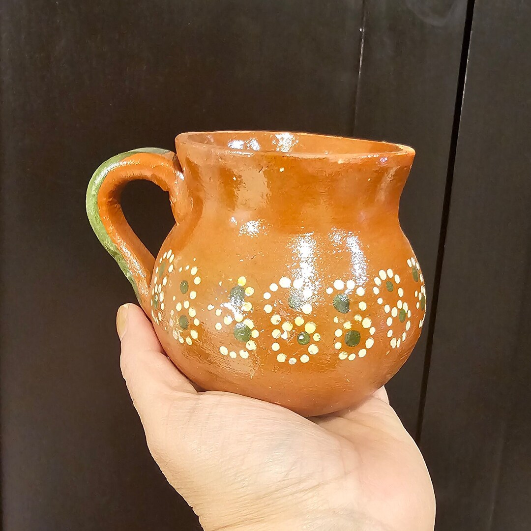 Rustic Clay Cup Green Trim - Etsy