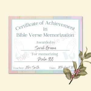 Bible Verse Memorization Certificate, Memorization Award for Bible ...
