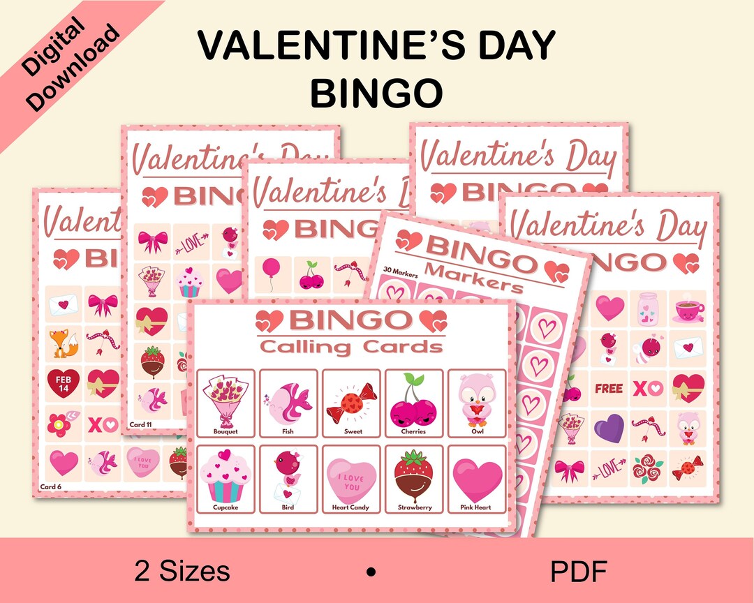 Valentine's Day Bingo, Printable Valentines Bingo, 30-card Bingo, Party ...
