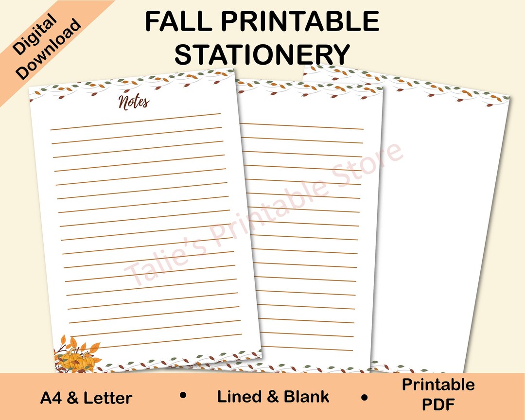 Fall Leaves, Printable Stationery Paper, Lined Paper, Printable Writing ...