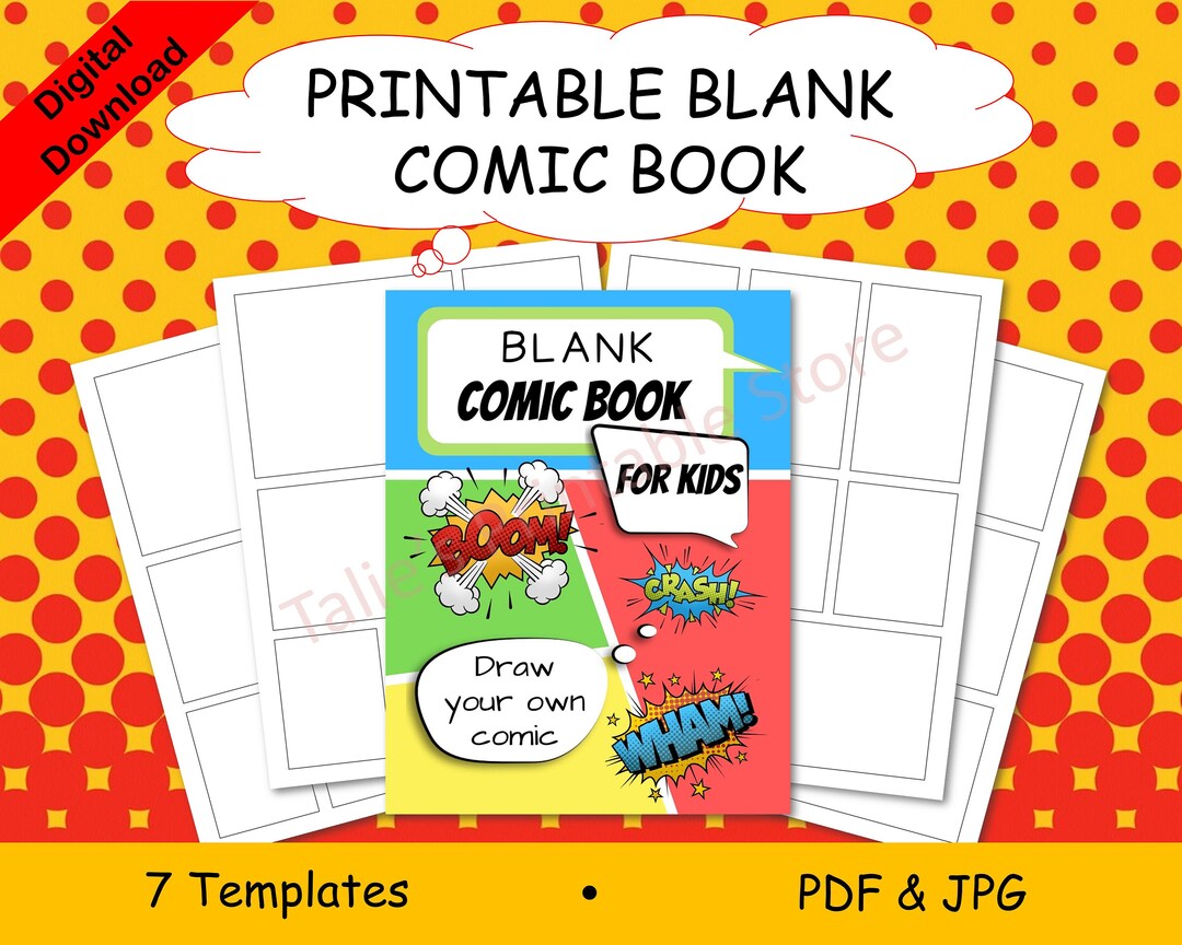 Blank Comic Book for Kids, Create Your Own Story Comic Book, Printable ...