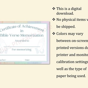 Bible Verse Memorization Certificate, Memorization Award for Bible ...