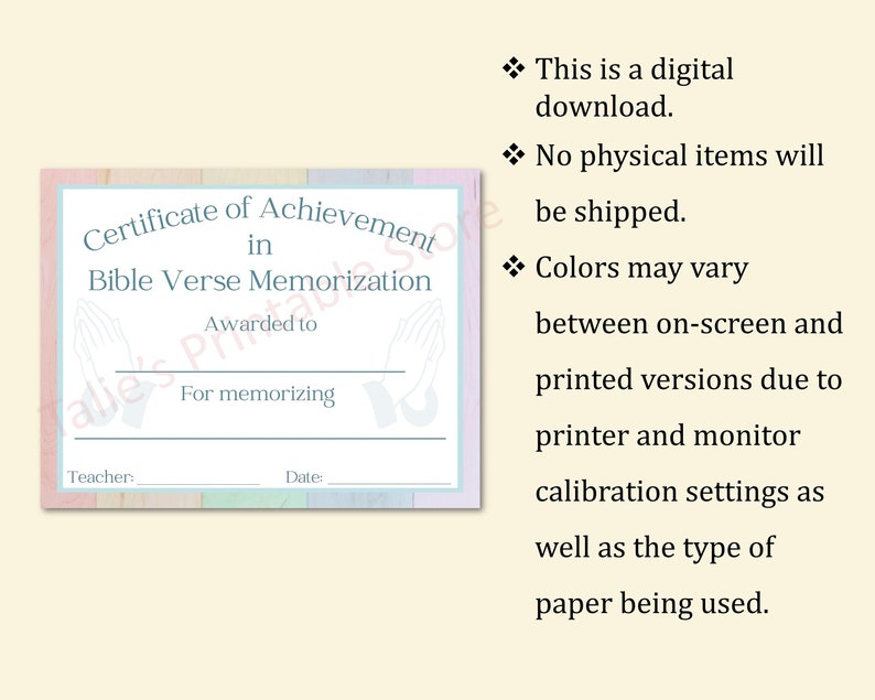 Bible Verse Memorization Certificate, Memorization Award for Bible ...
