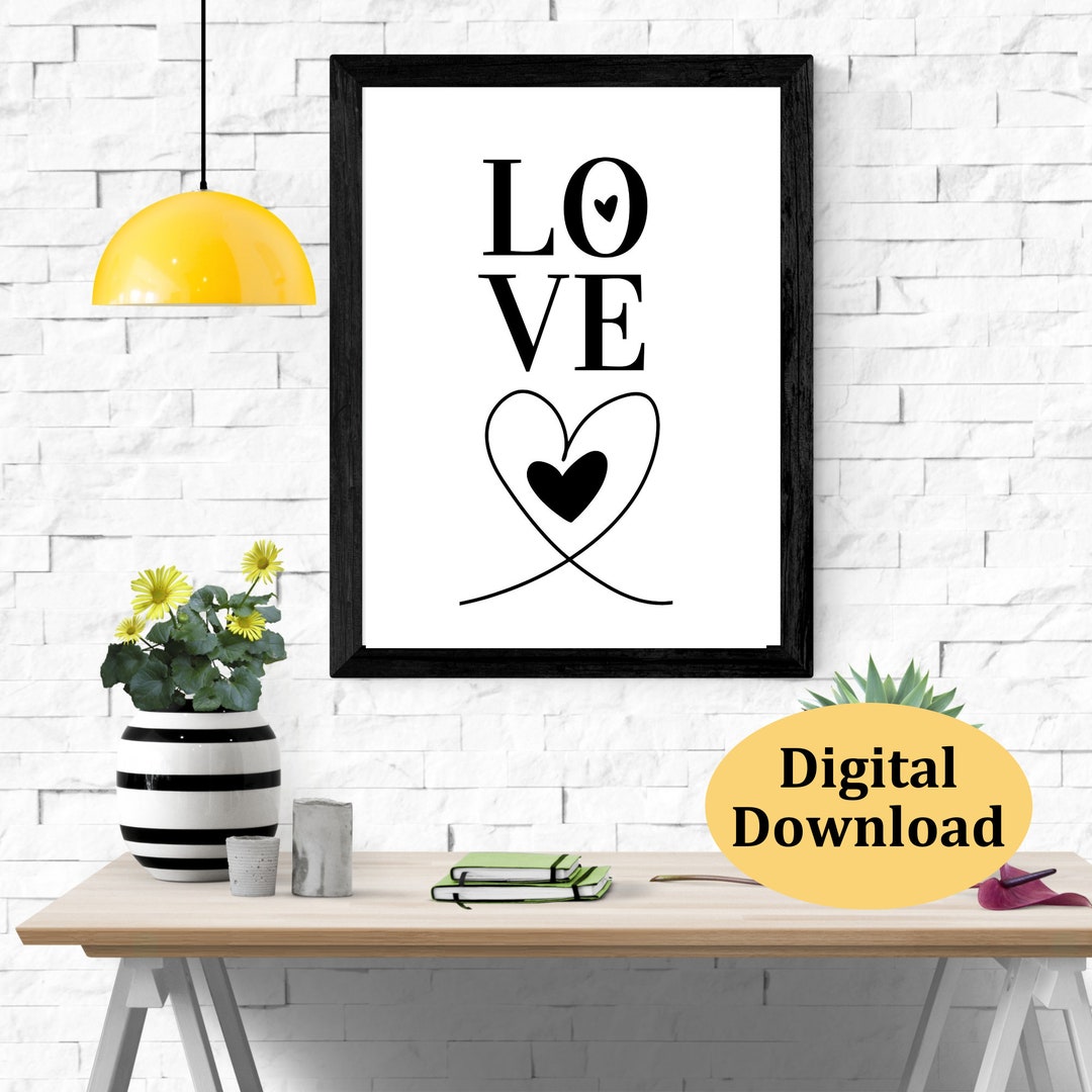 Love Heart Printable Wall Art, Printable Wall Decor, L O V E, Love Wall ...