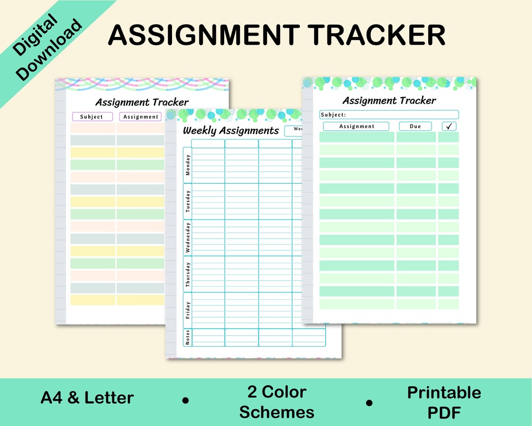 Printable Assignment Tracker, Student Planner, Homework Log, Printable ...
