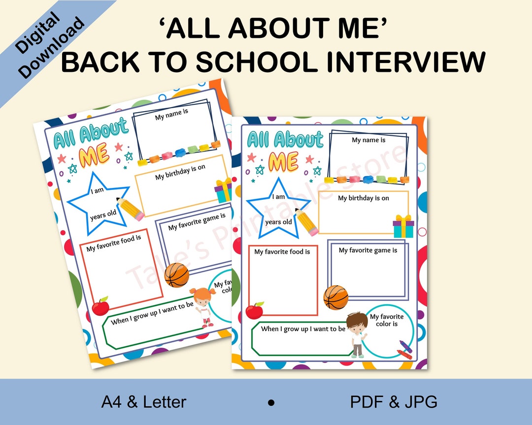 All About Me School Interview, Back to School Printable, First Day of ...