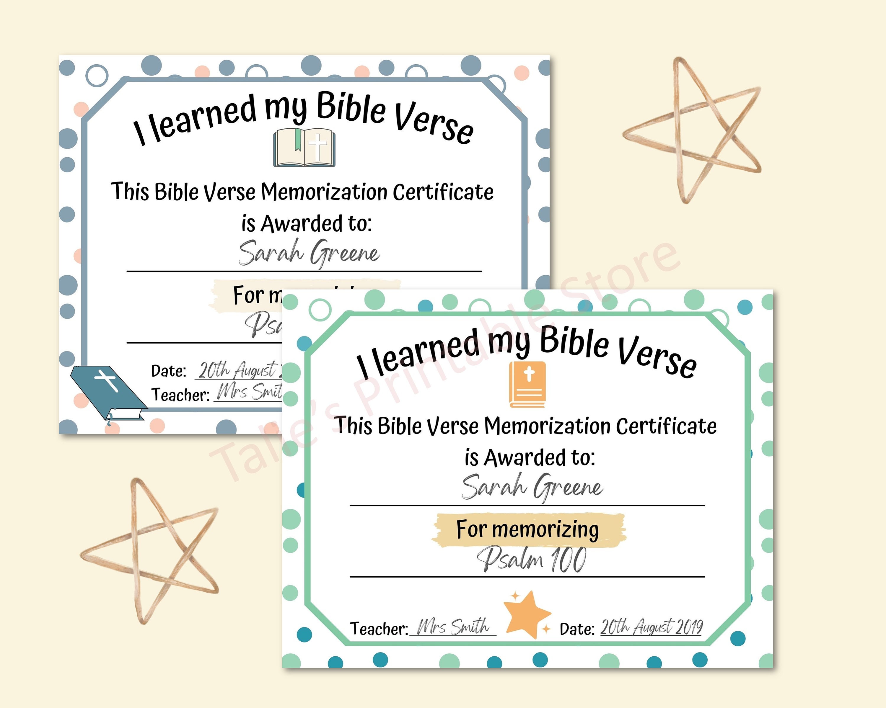 Bible Verse Memorization Certificate, Memorization Award for Bible ...