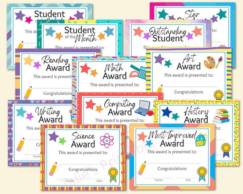 School Classroom Certificates, Certificate Set, Printable School Award ...