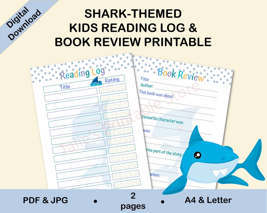 Kids Shark-themed Reading Log and Book Review Template, Kids Reading ...