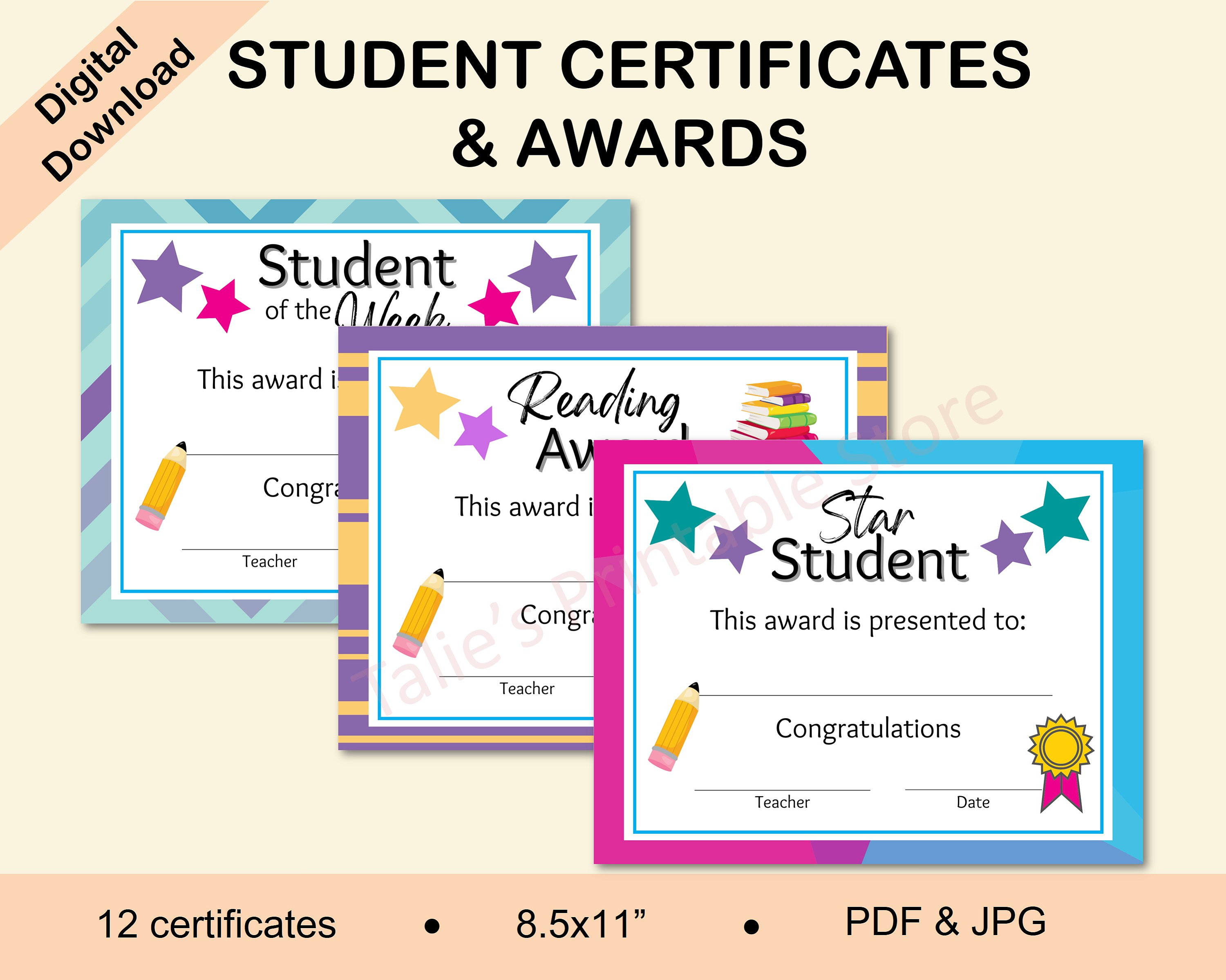School Classroom Certificates, Certificate Set, Printable School Award ...