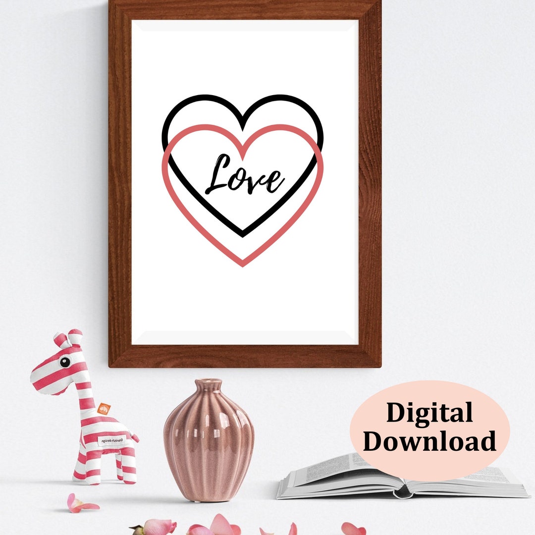 Double Heart Love Printable, Twin Heart Love Printable, Two Hearts Love ...
