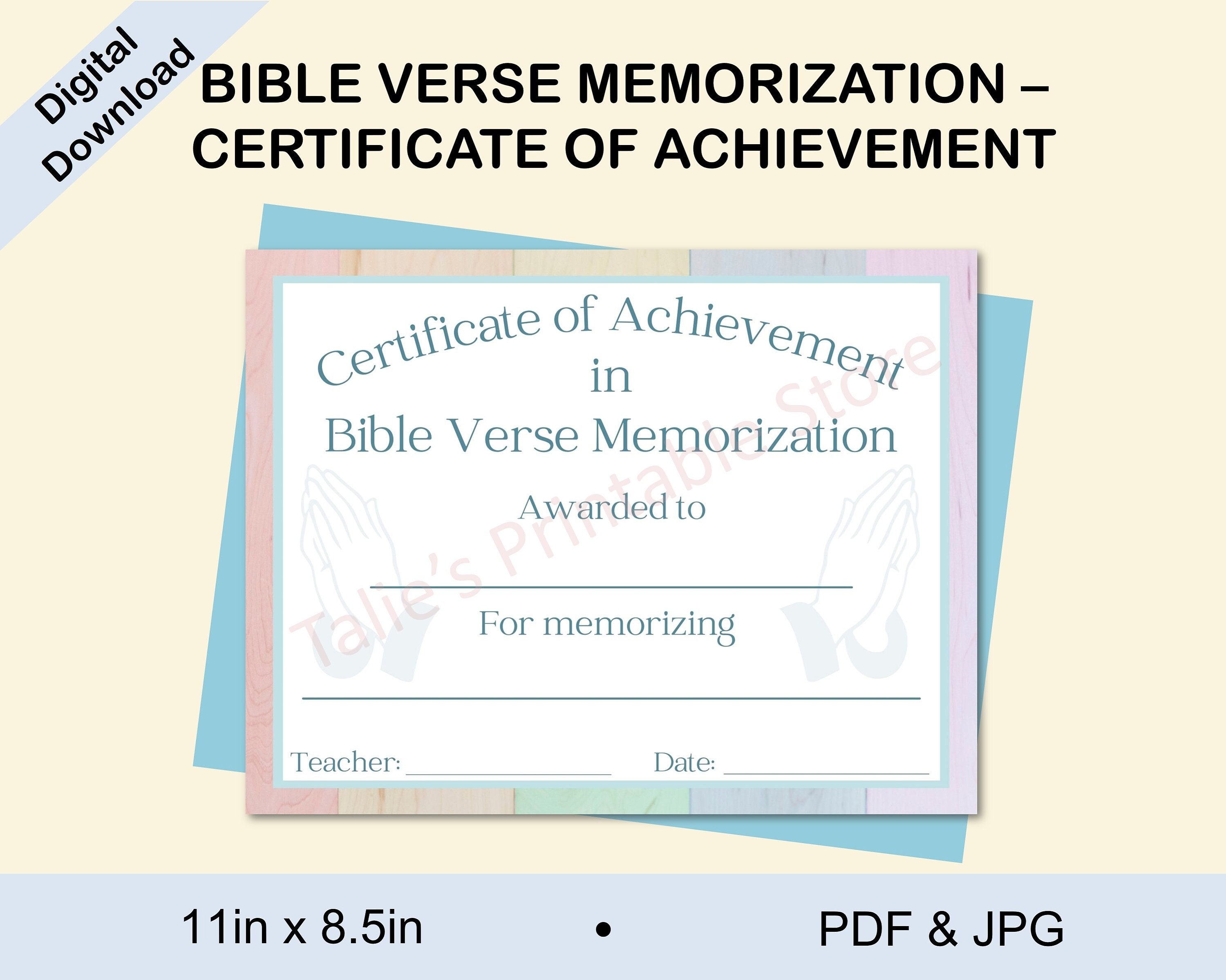 Bible Verse Memorization Certificate, Memorization Award for Bible ...