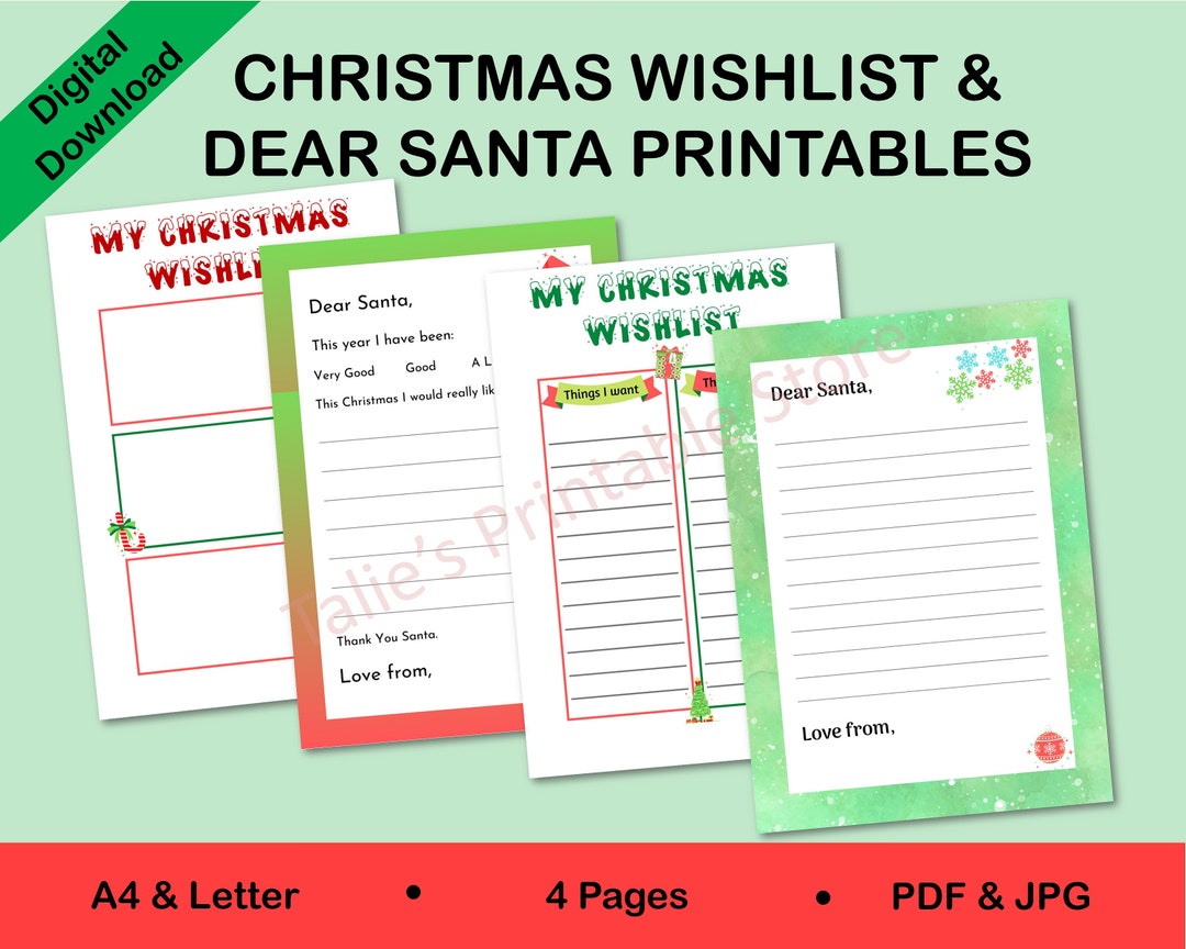 Letter to Santa Printable, Christmas Wish List, Dear Santa Wish List ...