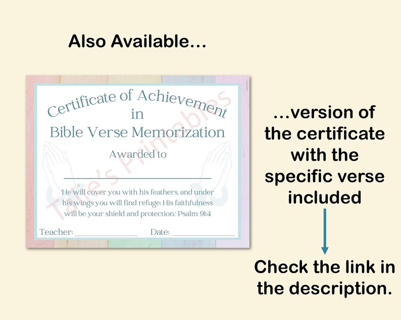 Bible Verse Memorization Certificate, Memorization Award for Bible ...