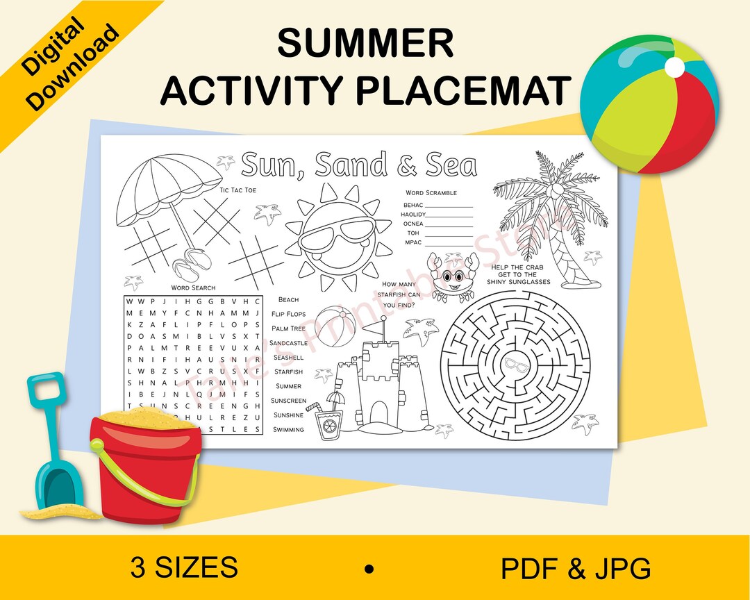 Summer Activity Placemat, Kids Summer Activities, Printable Summer ...