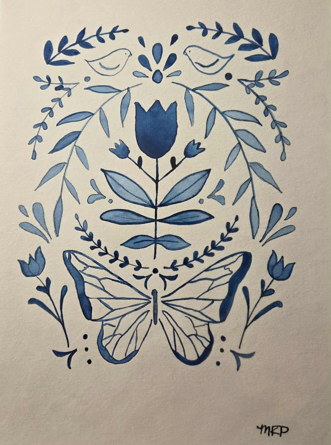 Blue Folk Art - Etsy