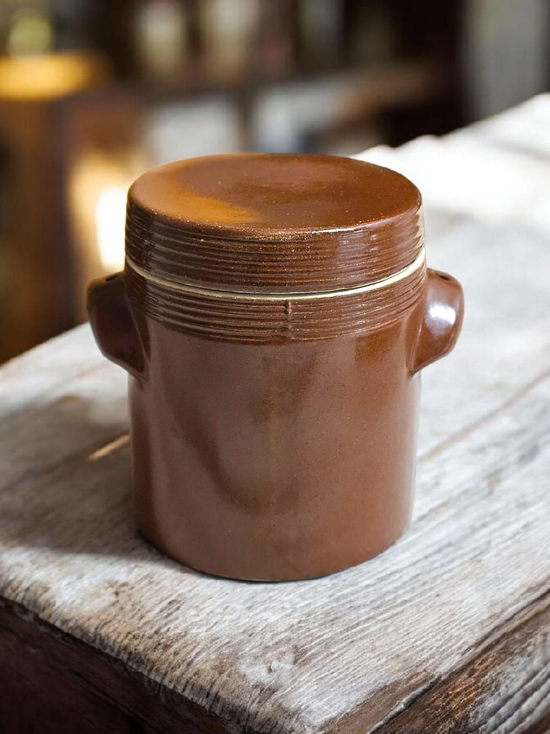 Vintage French Stoneware Crock With Lid | Confit Pot | Storage Jar ...
