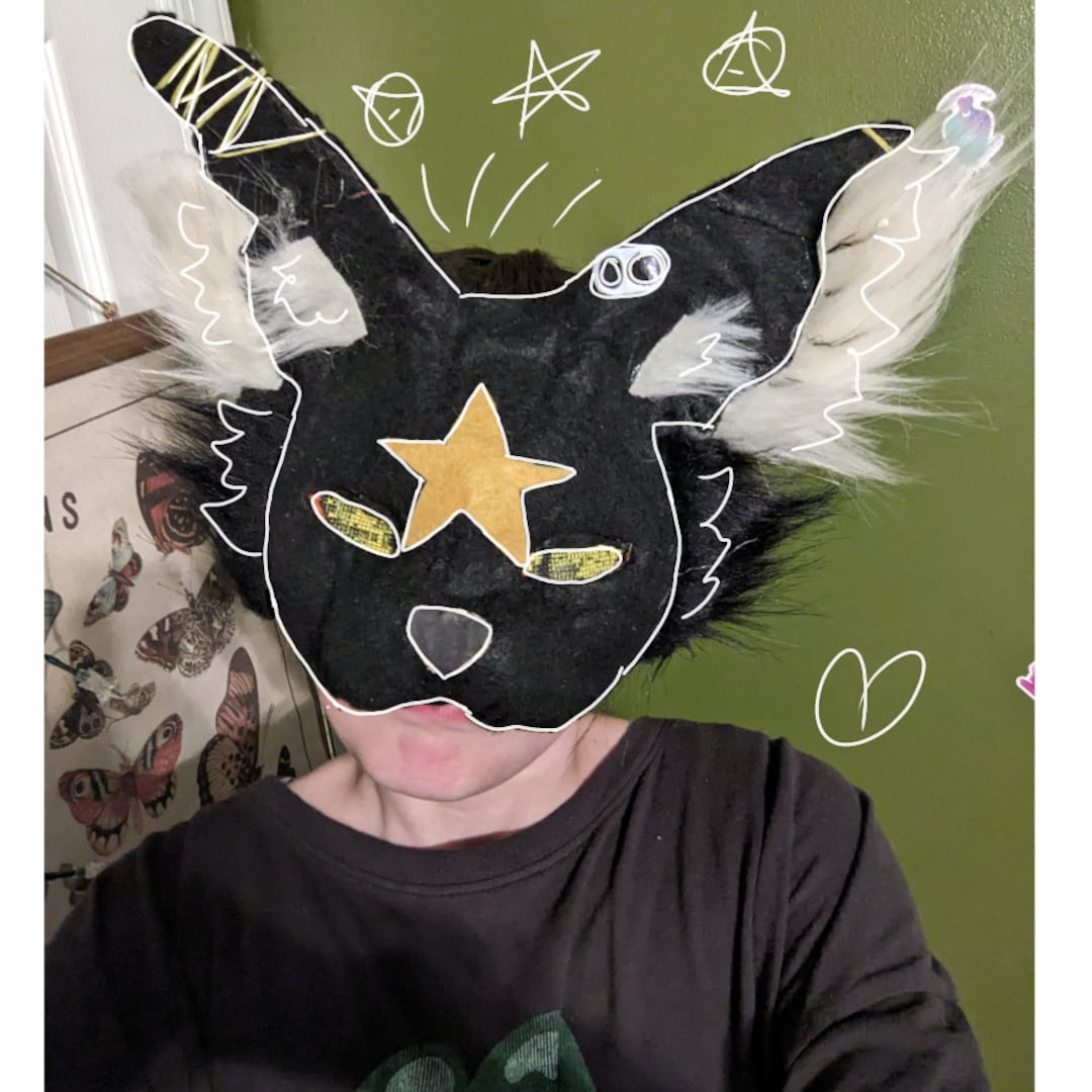 Therian Black Cat Mask With a Star, Little Accessories Added, White ...