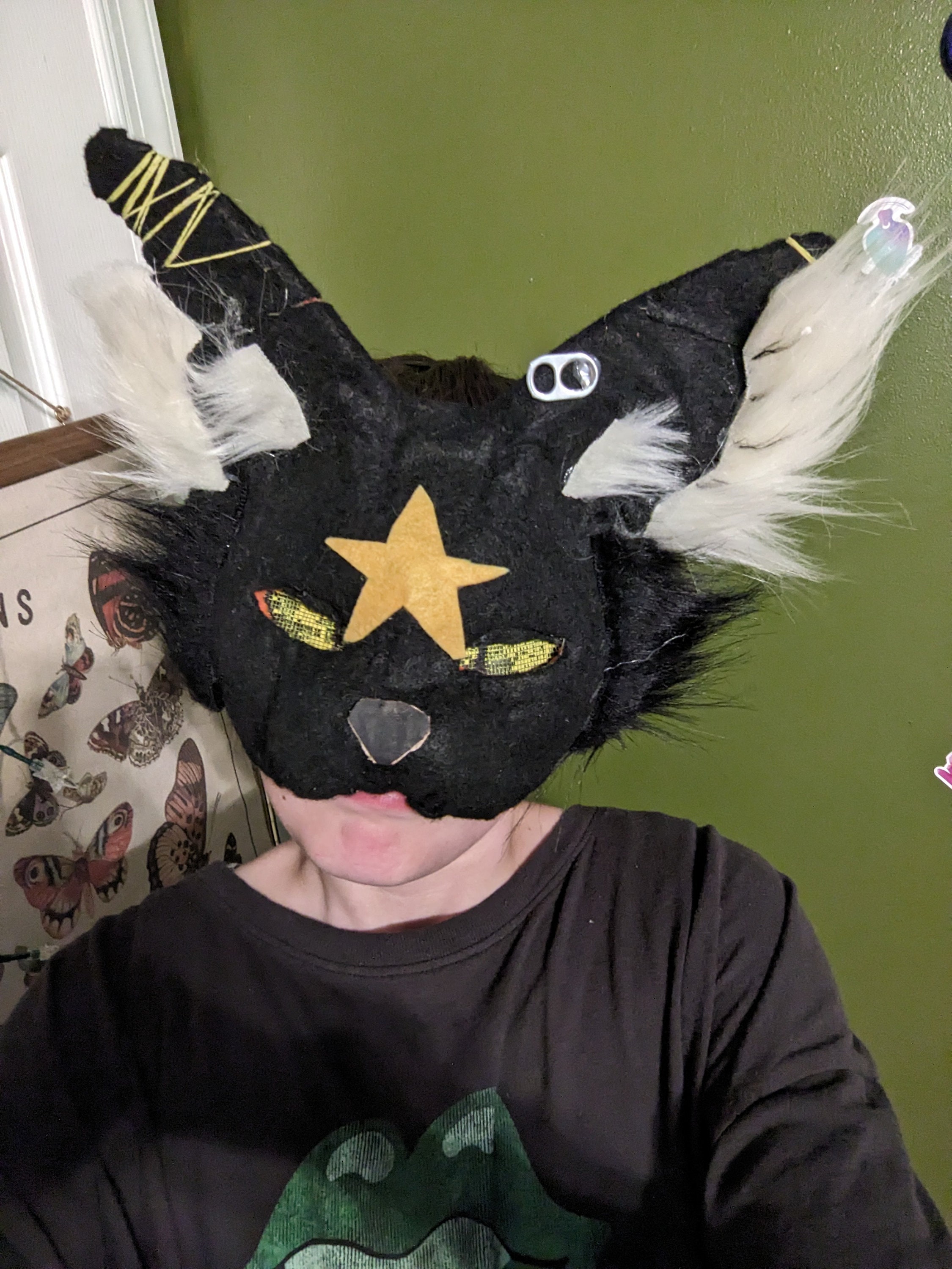 Therian Black Cat Mask With a Star, Little Accessories Added, White Adding Not With Mask - Etsy