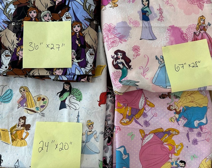 Fabric Remnants Disney Princesses Minnie Cotton Pre-shrunk dimensions ...