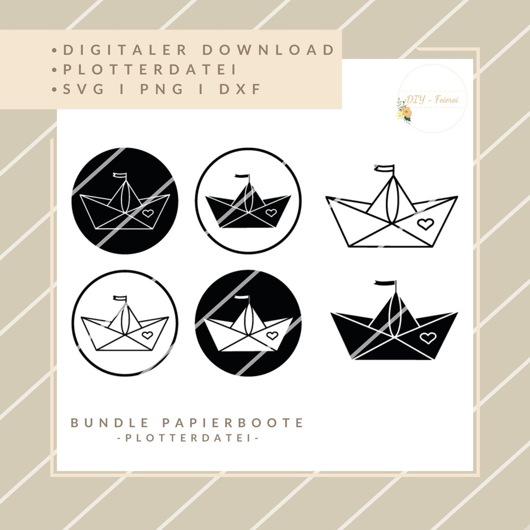 Plotter File Maritime - Bundle Paper Boats With Heart Icons - SVG, PNG ...