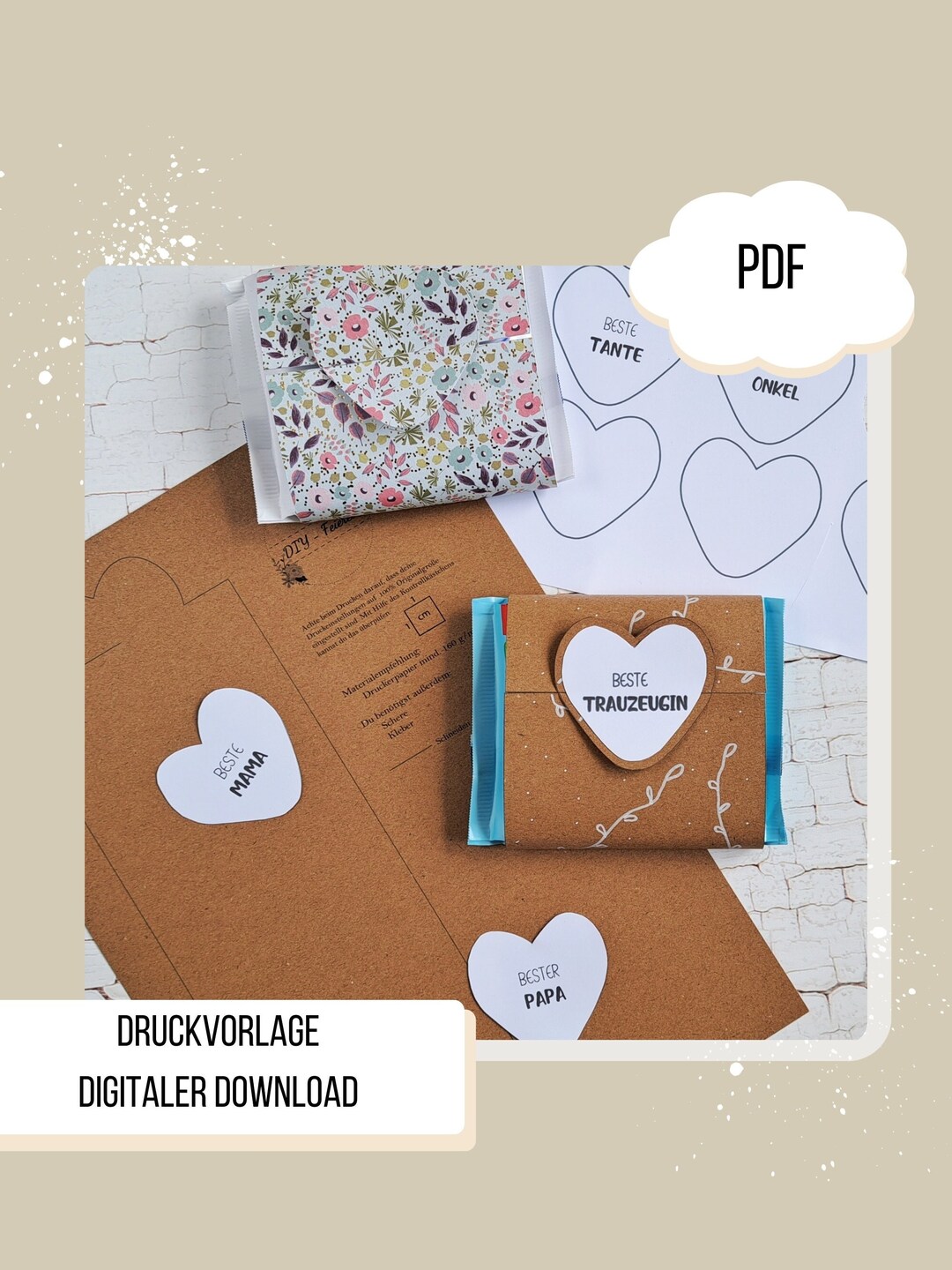 Print Template banderole Heart Packaging for Square Chocolate PDF ...