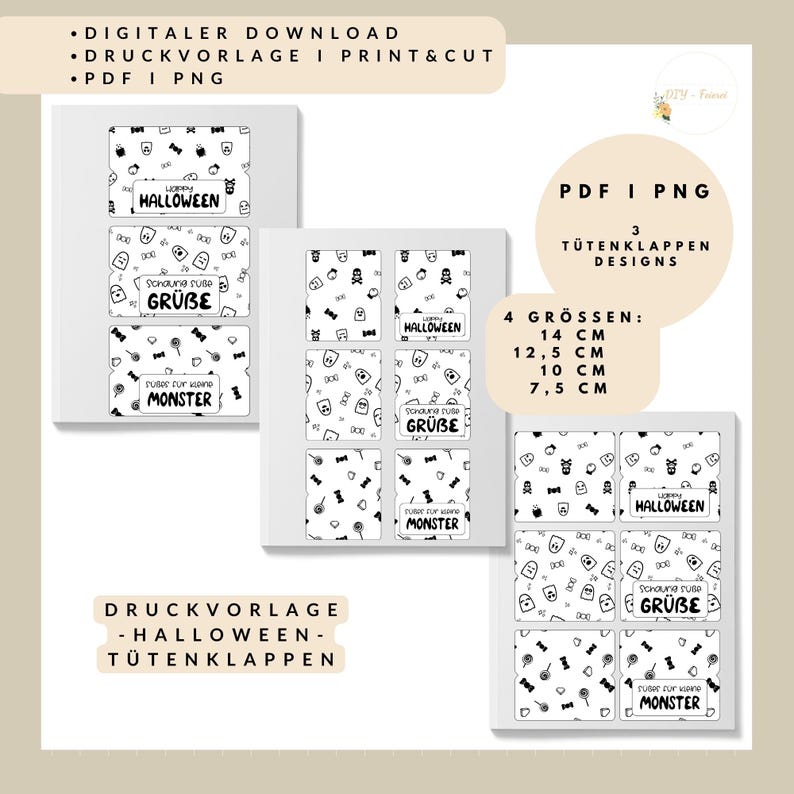 Halloween Bag Flap Printable Template | 3 Designs in 4 Sizes ...