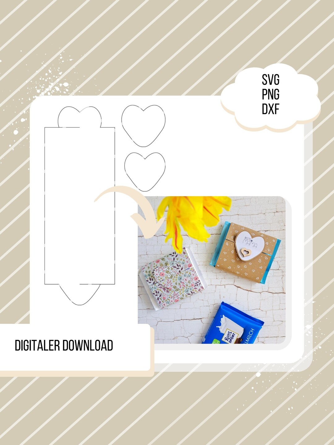 Plotter File Banderole heart SVG, PNG, DXF Digital Download Packaging ...