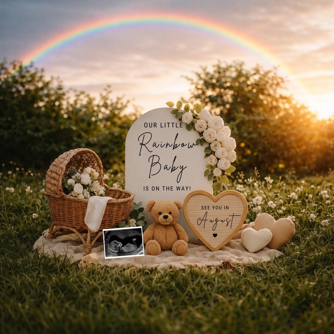 Rainbow Baby Pregnancy Announcement Template | Editable Canva | Neutral ...