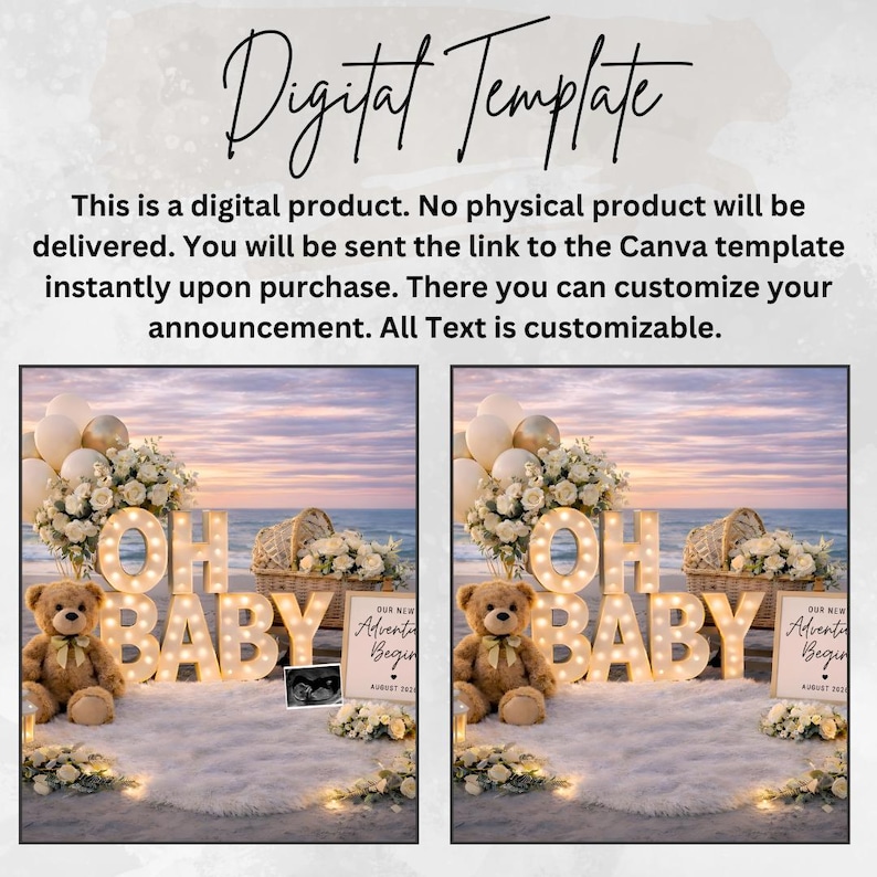 Neutral Pregnancy Announcement Template | Editable Canva Baby Reveal ...