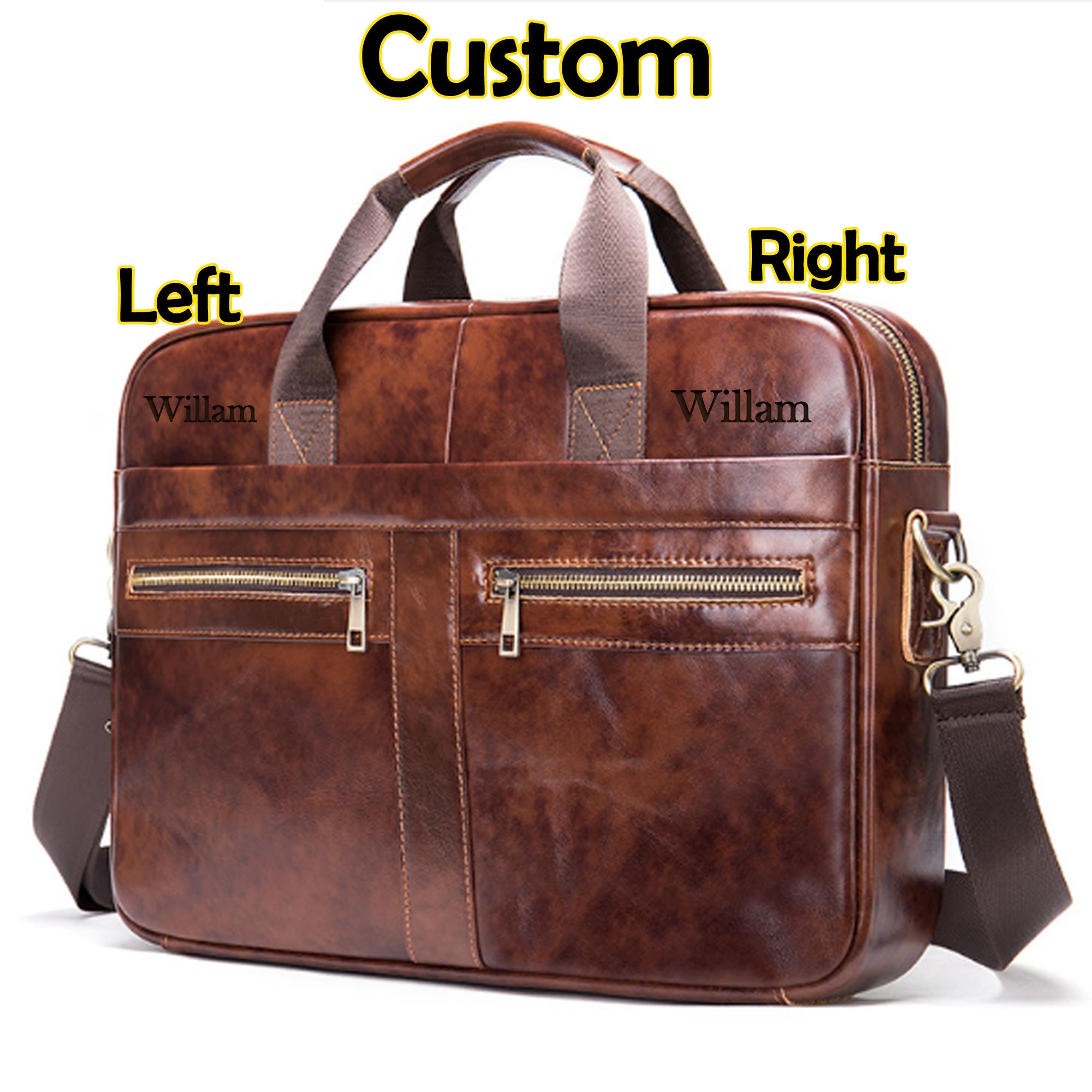 Personalized Leather Laptop Bag, Custom Name Messenger Bag, Initial ...