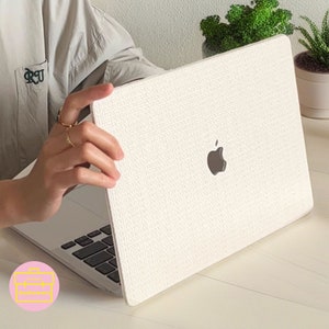 Beige Check Leather MacBook Case, Vintage Check Leather Laptop Case ...