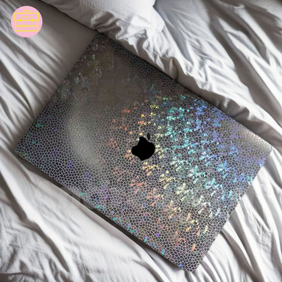 Glitter Silver MacBook Case, Initial Sparkle Laptop Cover, Colorful ...