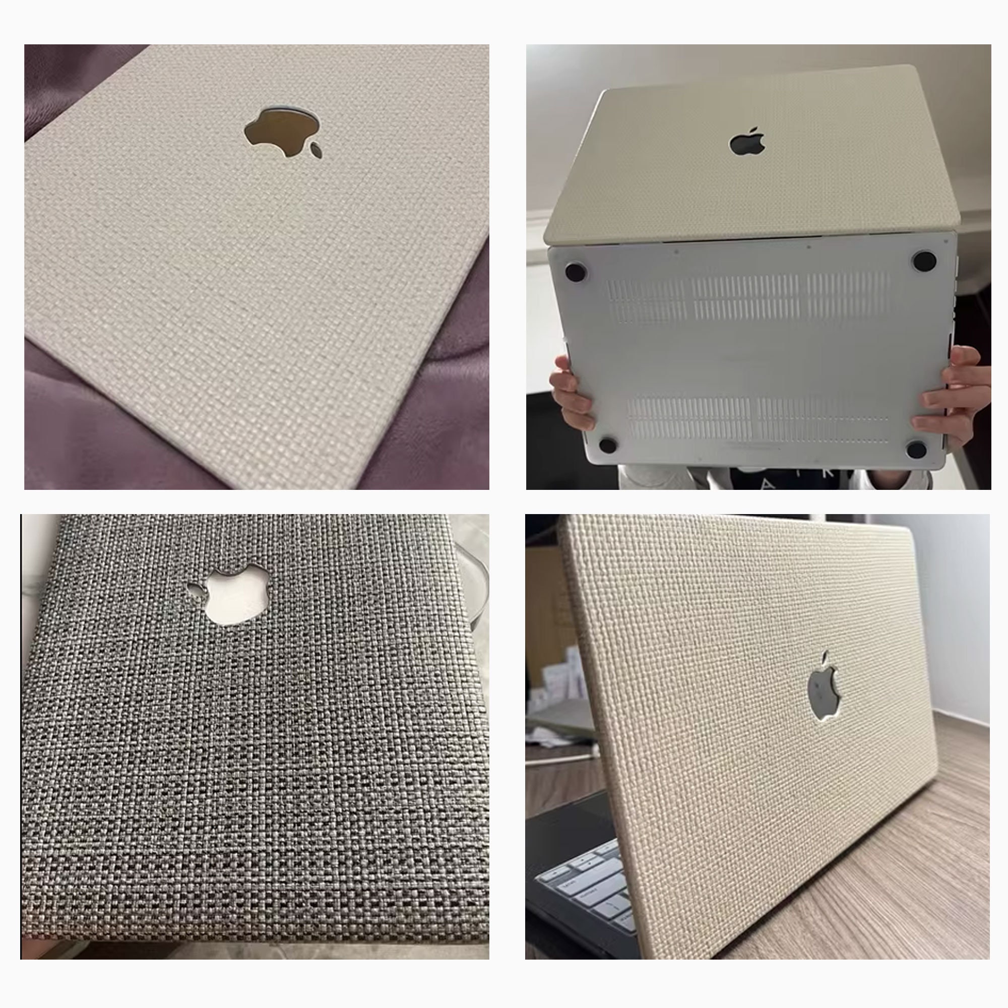 Beige Check Leather MacBook Case, Vintage Check Leather Laptop Case ...