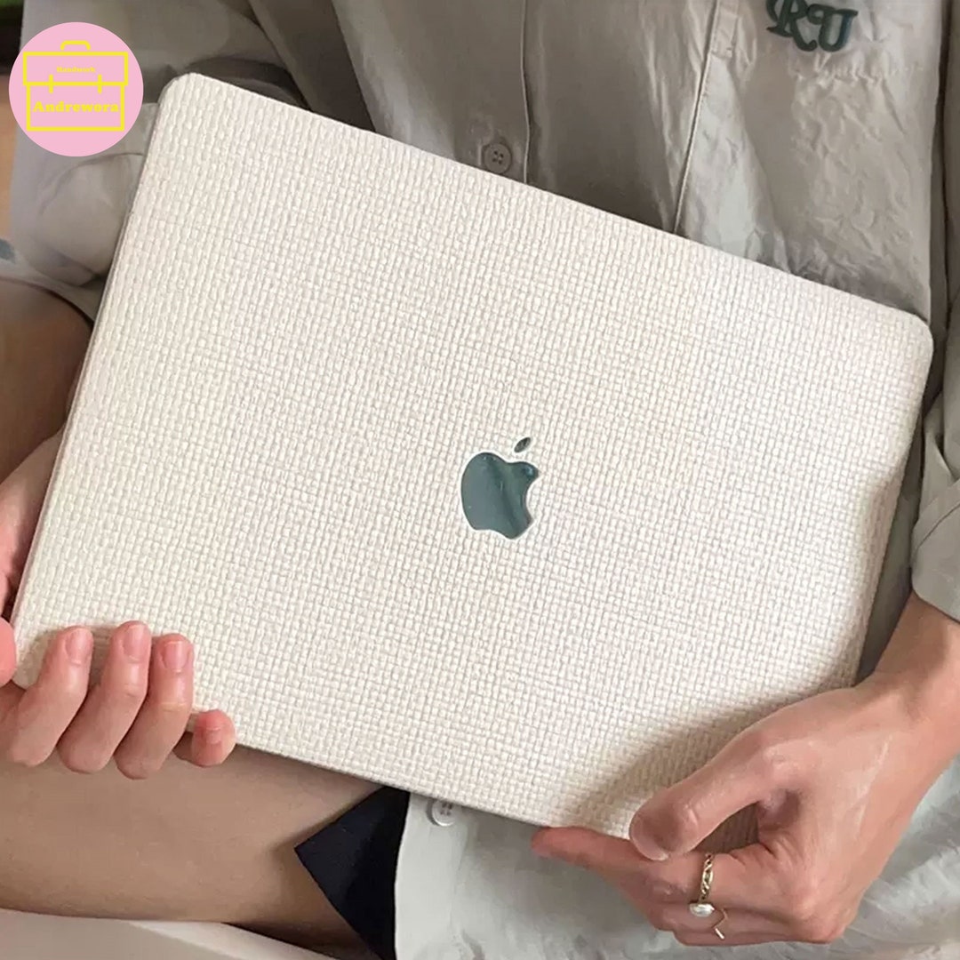 Beige Check Leather MacBook Case, Vintage Check Leather Laptop Case ...