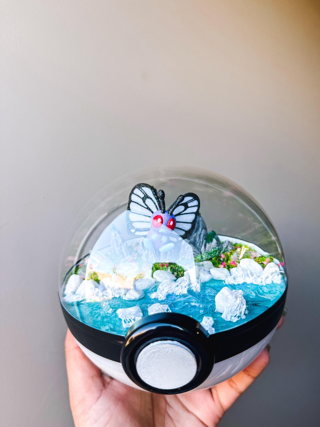 BUTTERFREE (large 5.5inch) Pokeball Diorama Terrarium W/ String Lights ...