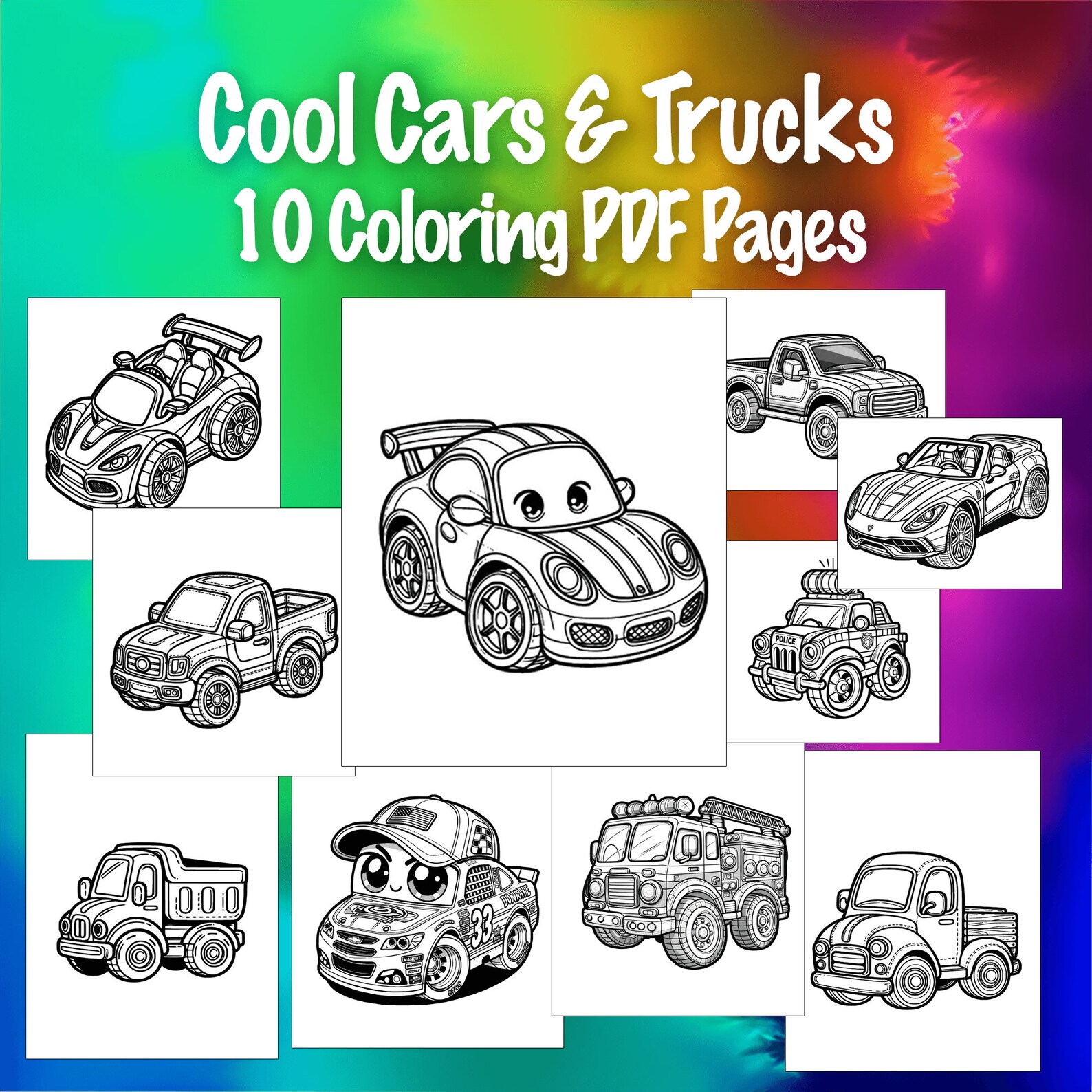 10 Cool Cars & Trucks Coloring Pages, Printable Coloring Pages, Car ...