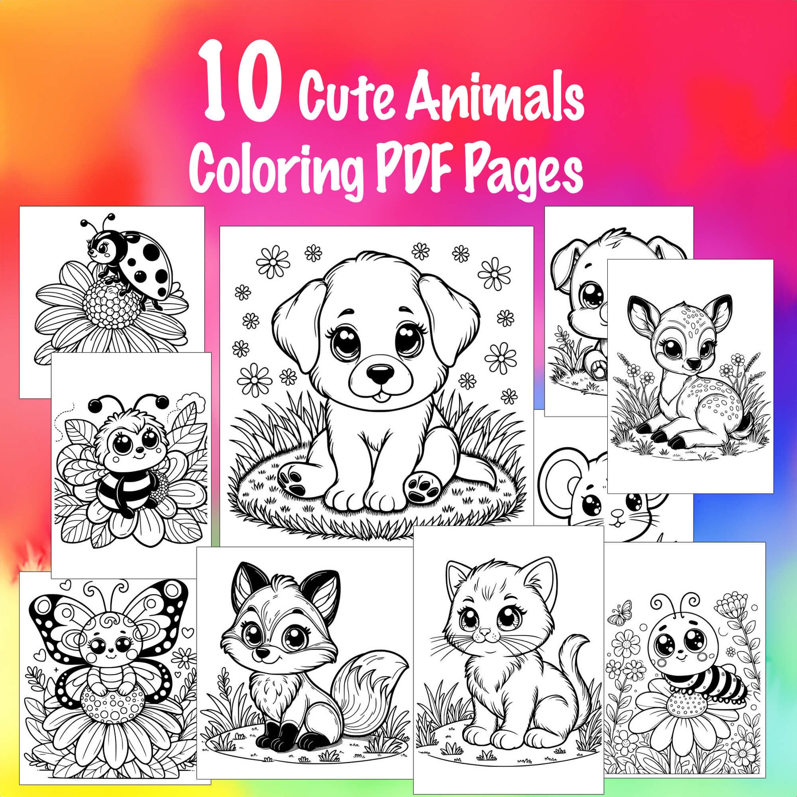 10 Cute Animals Coloring Pages, Printable Coloring Pages, Animals ...