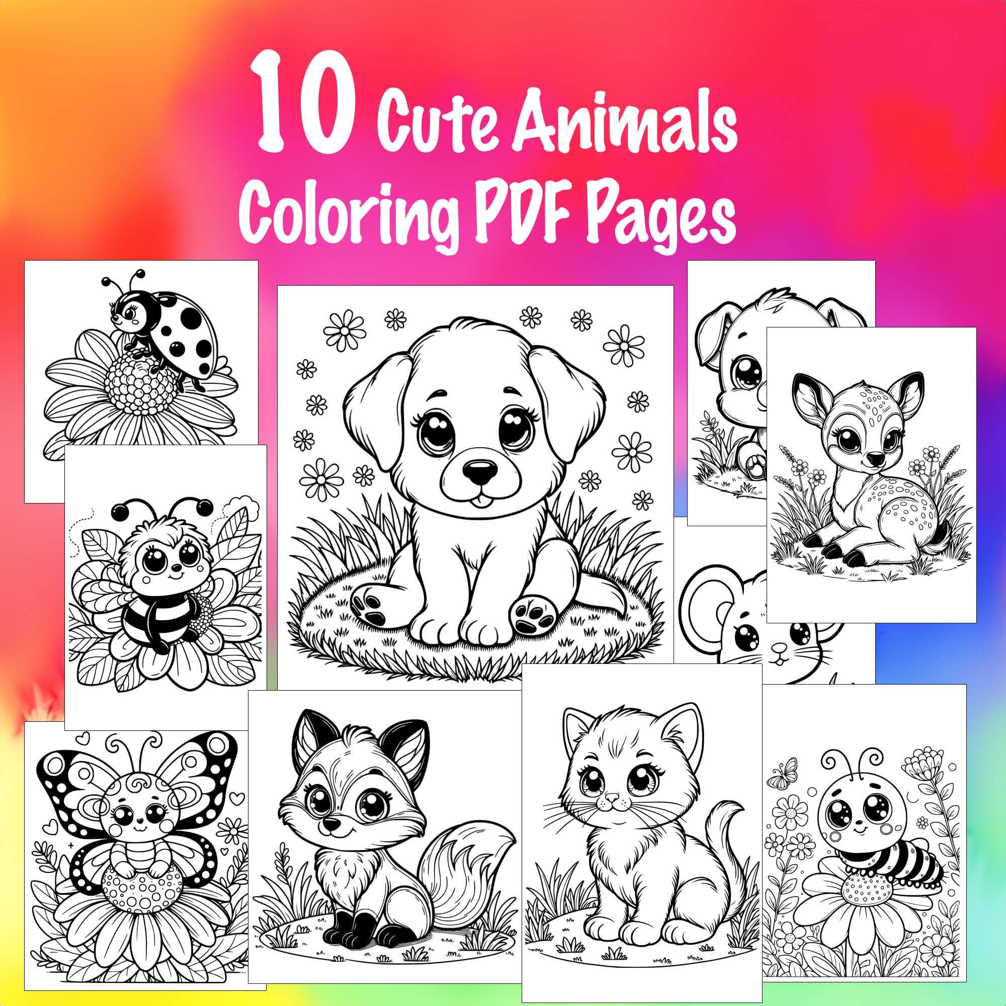 10 Cute Animal Coloring Pages Printable Coloring Sheets PDF - Etsy